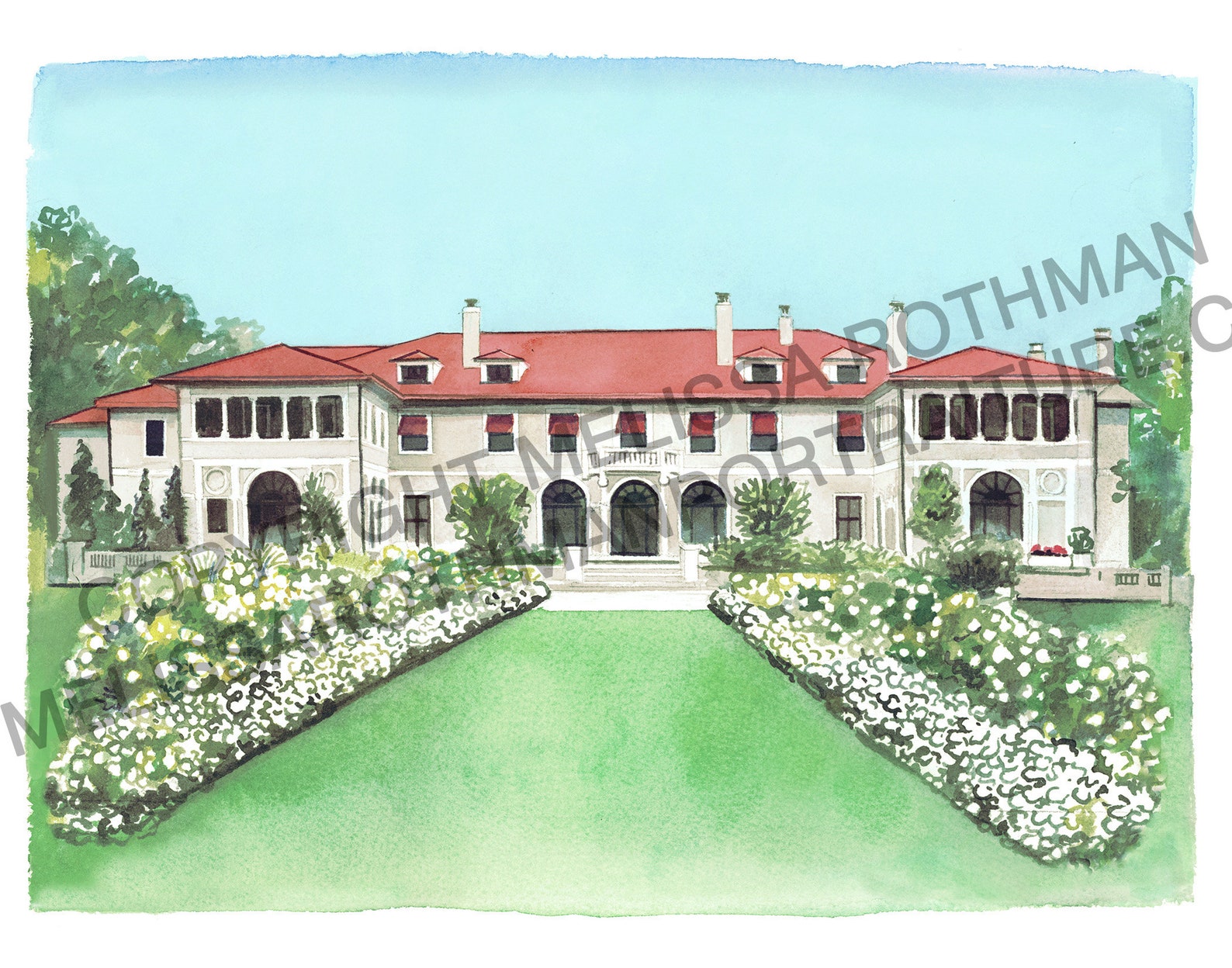 Armour House, Lake Forest Illinois Watercolor Illustration digital ...