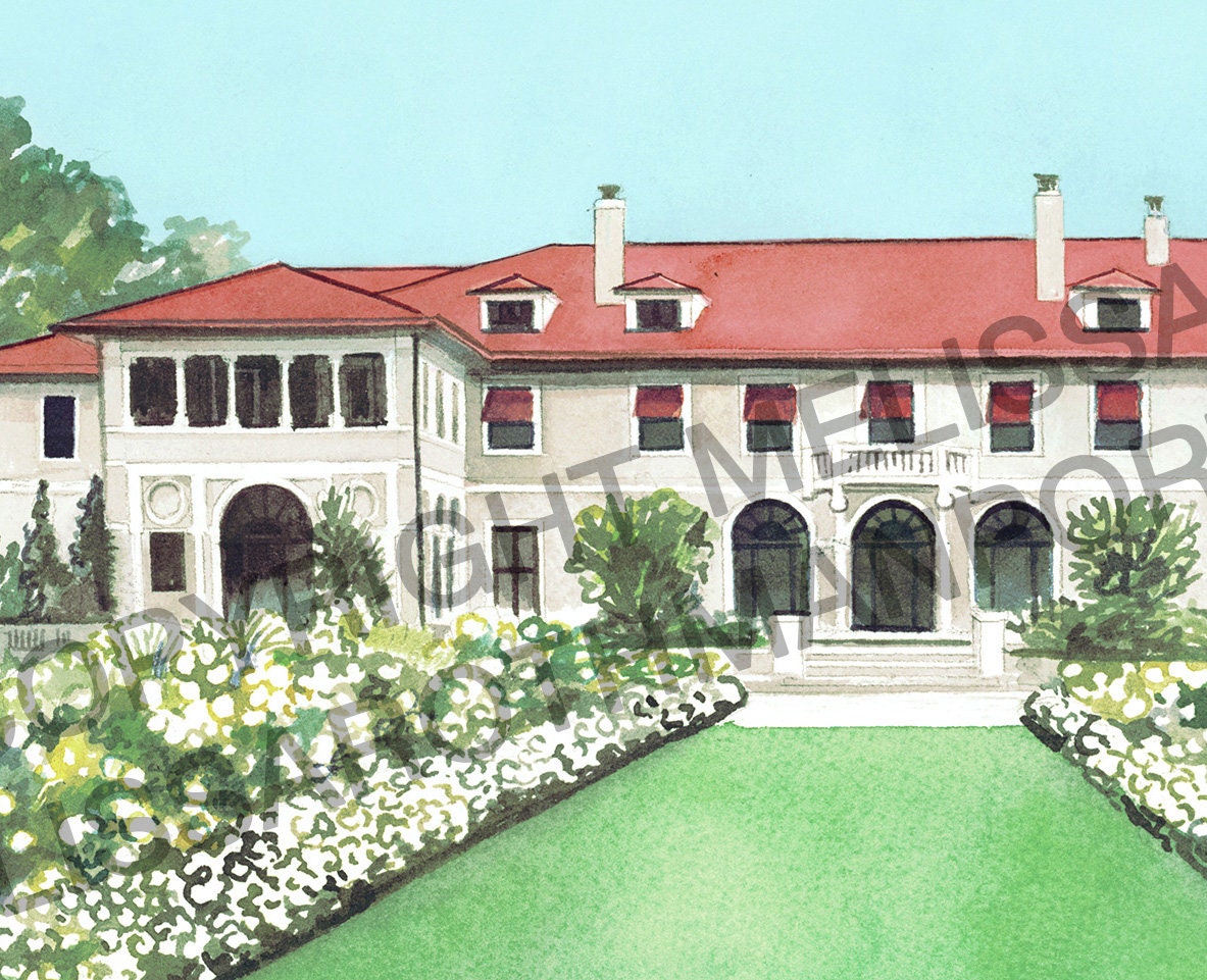 Armour House, Lake Forest Illinois Watercolor Illustration digital ...