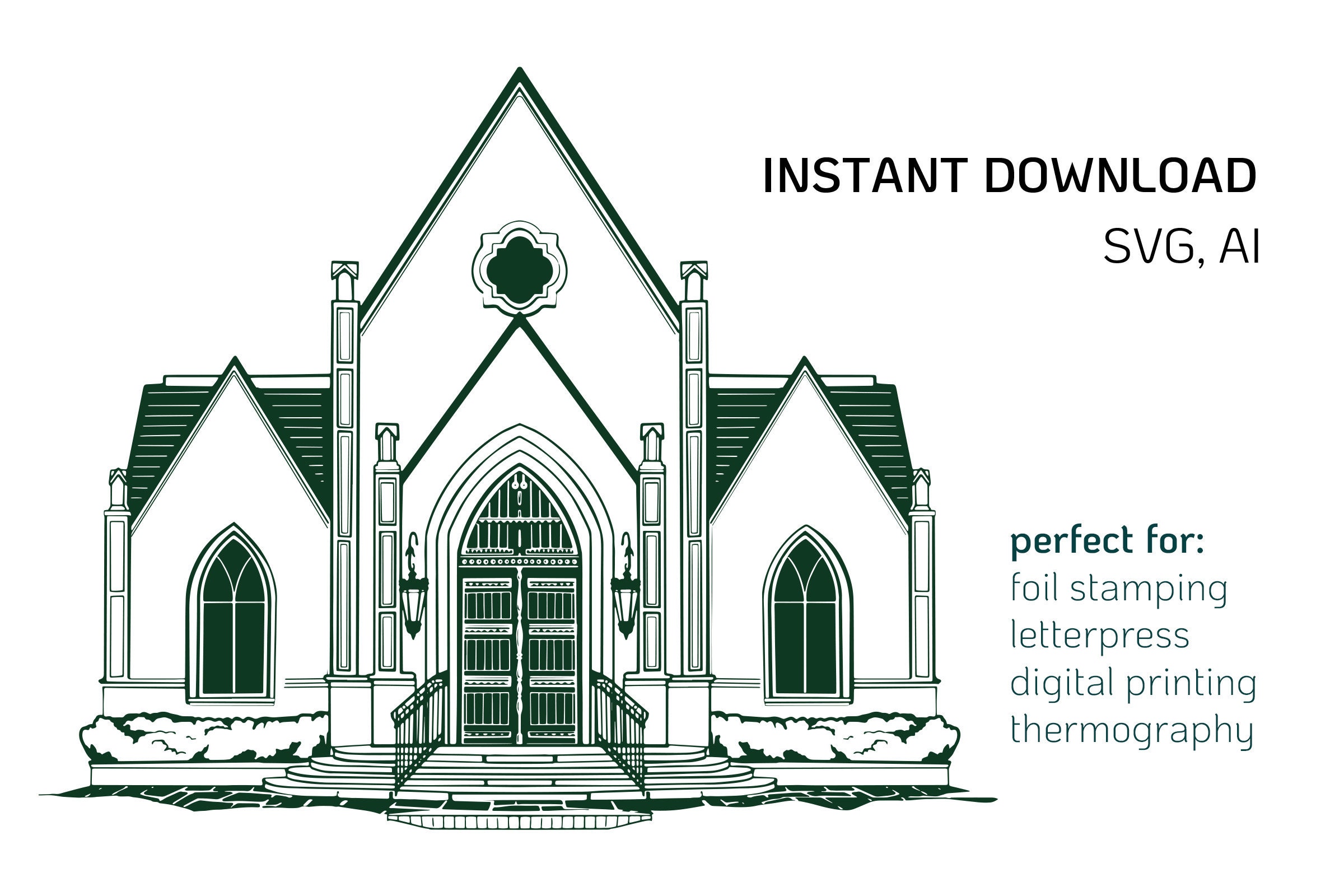 Park Chateau Estate & Chapel Line Art Illustration (digital Download ...
