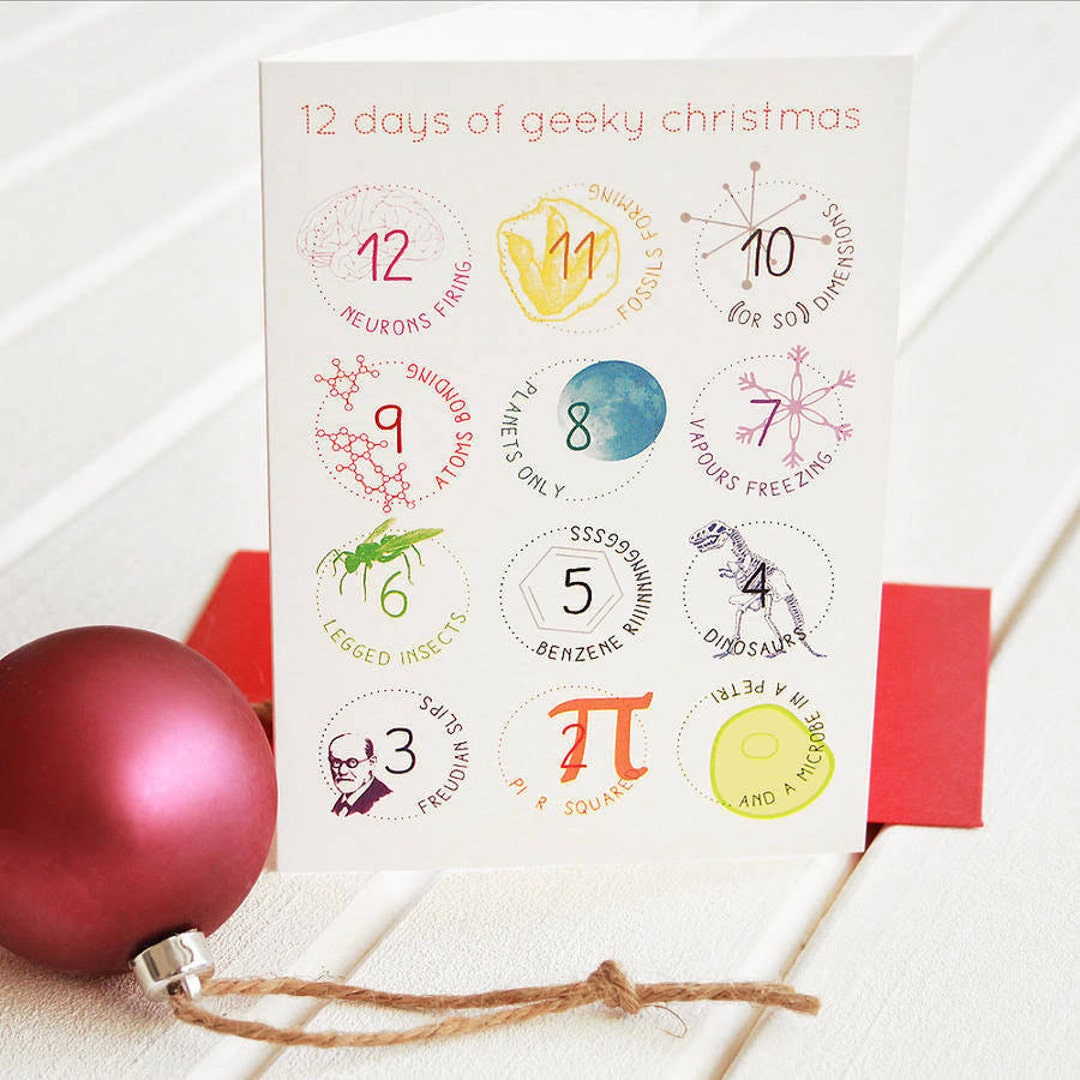 12 DAYS GEEK CHRISTMAS Cards Set Funny Science Twist Carol Song Unique ...