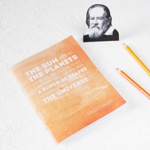 GALILEO QUOTE NOTEBOOK Inspirational Orange Stationery Famous Scientist ...