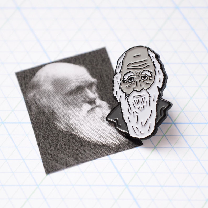 CHARLES DARWIN Enamel Pin Monochrome Scientist Black White Science ...