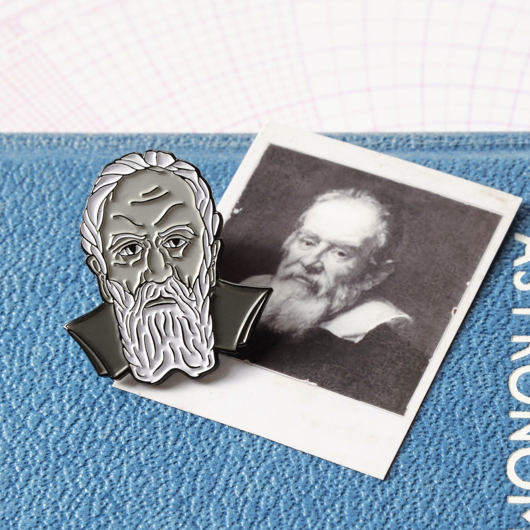 GALILEO GALILEI Enamel Pin Monochrome Scientist Astronomy Space Black ...