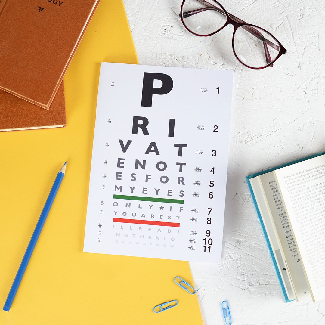 EYE CHART NOTEBOOK Funny Snellen Design Secret Plain Pages Private Note ...