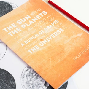 GALILEO QUOTE NOTEBOOK Inspirational Orange Stationery Famous Scientist ...