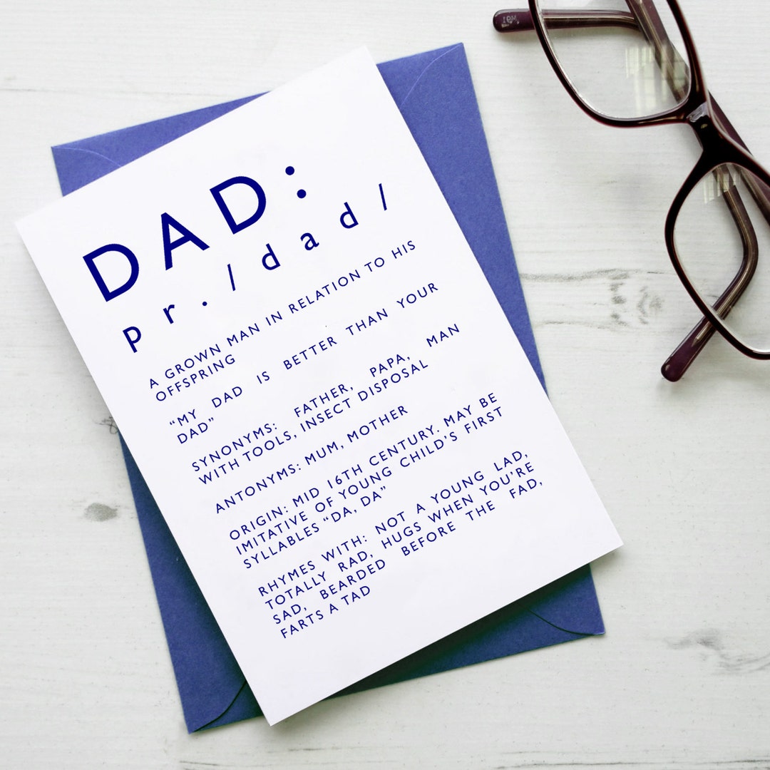 FUNNY FATHERS DAY Card Dad Definition Dictionary Navy Blue White ...