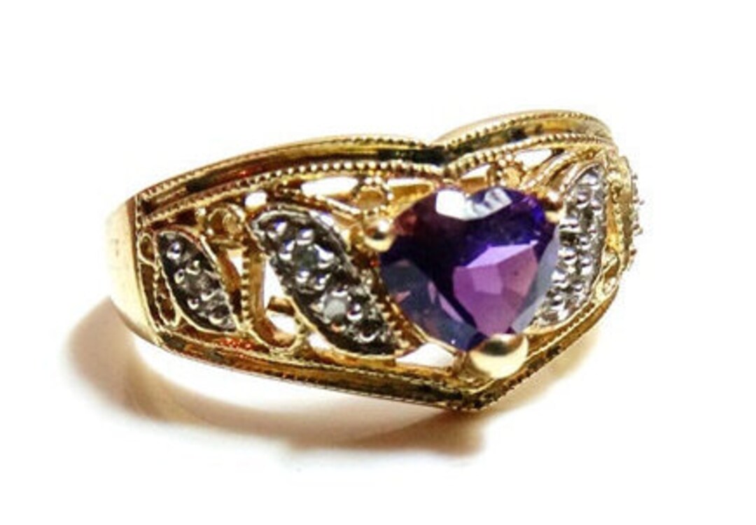 Vintage Heart Amethyst With Diamonds Ladies Fashion Engagement Ring in ...