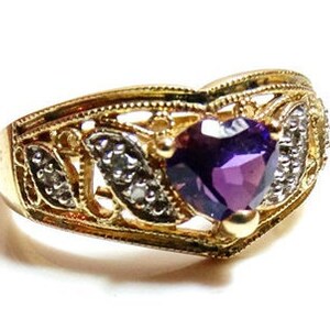 Vintage Heart Amethyst With Diamonds Ladies Fashion Engagement Ring in ...