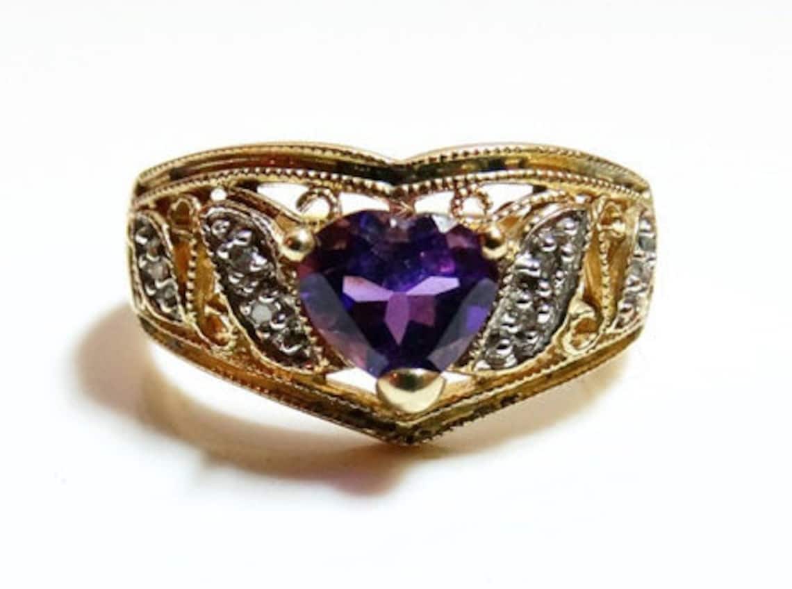 Vintage Heart Amethyst with Diamonds Ladies Fashion Engagement | Etsy