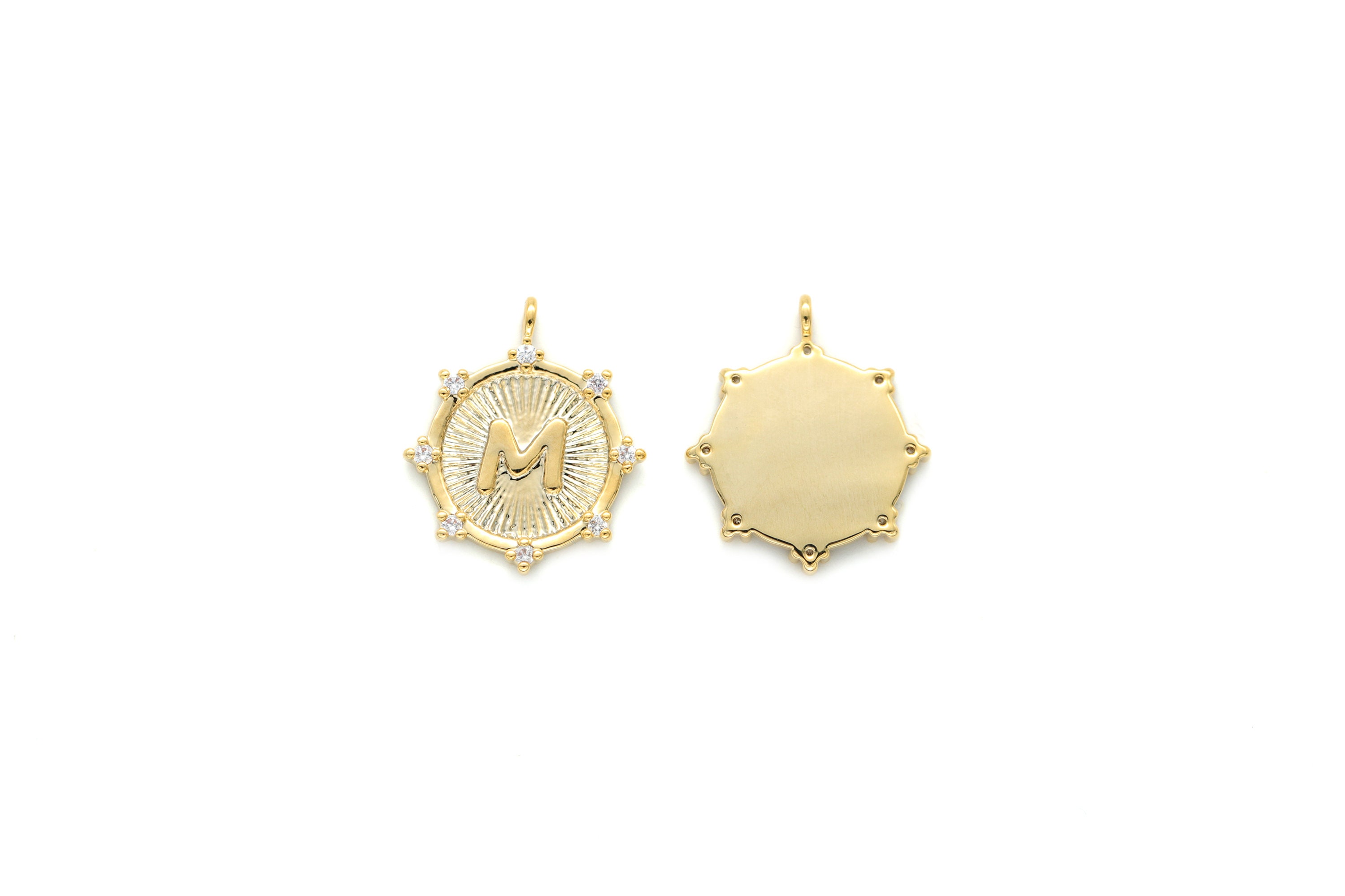 Round Cubic Letter Pendant, Alphabet M, AM-G18, 1 Piece, 19x16mm, 1.3mm ...