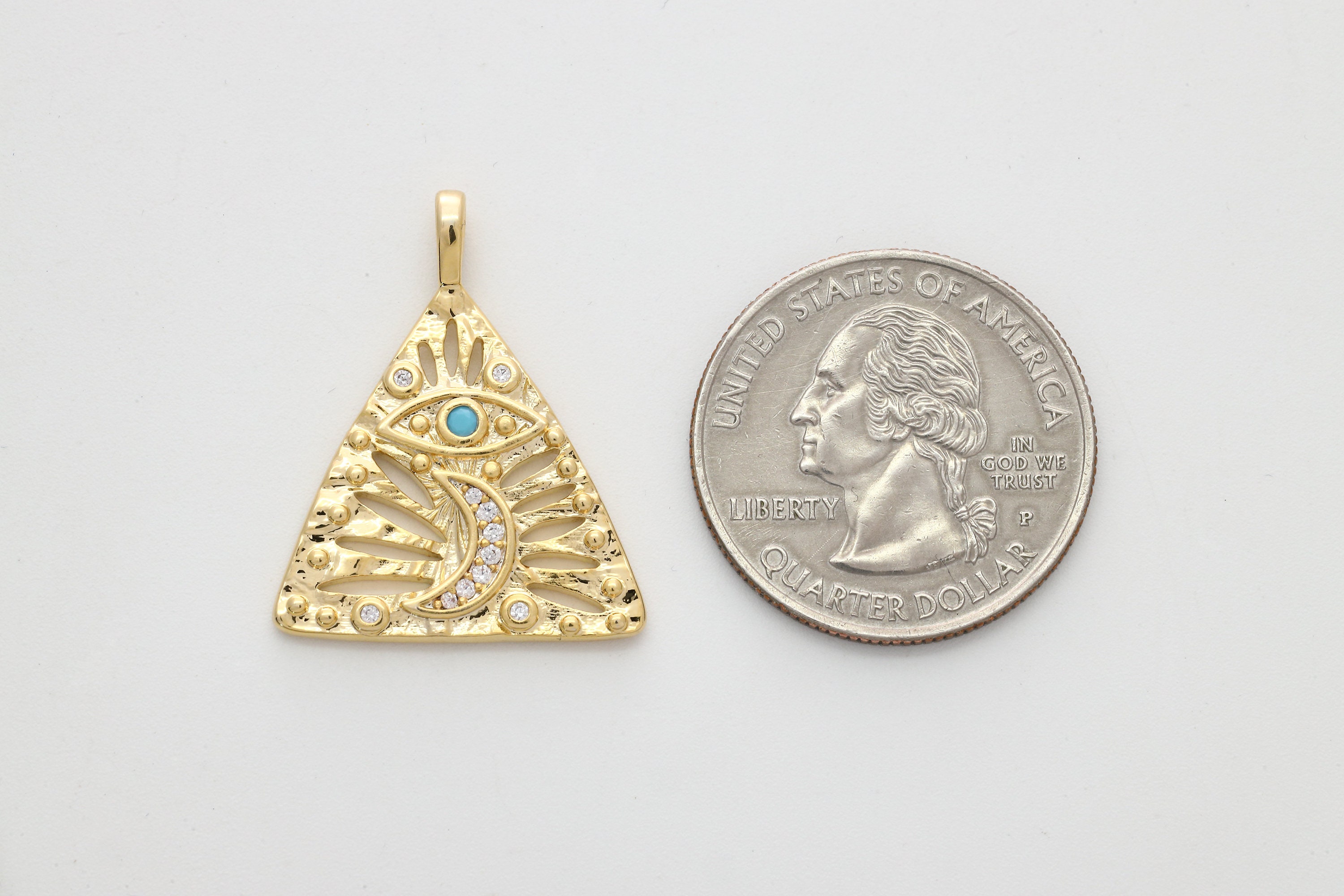 Evil Eye Triangle Pendant W/ CZ Brass CZ Glass Nickel | Etsy