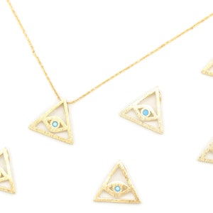 Triangle Evil Eye Pendant in Matte Gold, P7-R2, 1 Piece, 14mm, Scratch ...