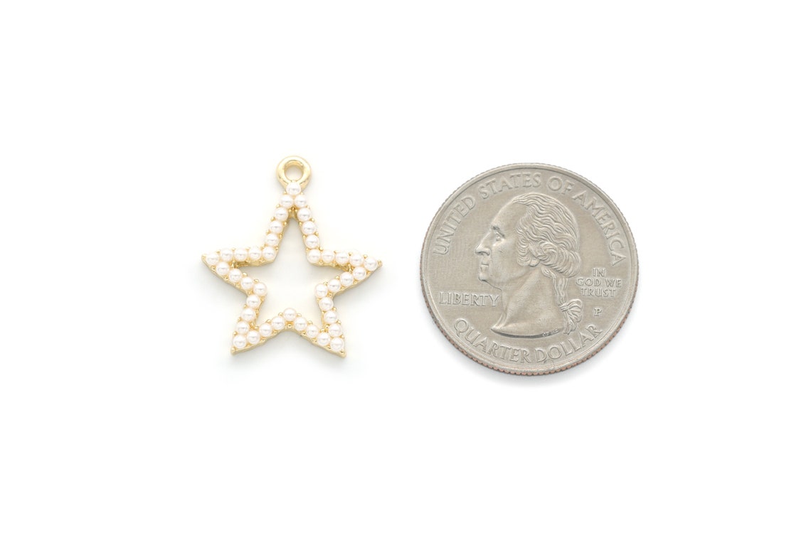 Pearl Star Pendant T31-P7 2 Pcs 20x21mm Nickel 16K Gold | Etsy