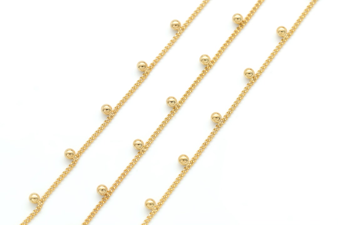 Dainty Chain W/ Ball Charms, CJ44-05, 1M, 3mm Ball, 16K Gold Plated ...