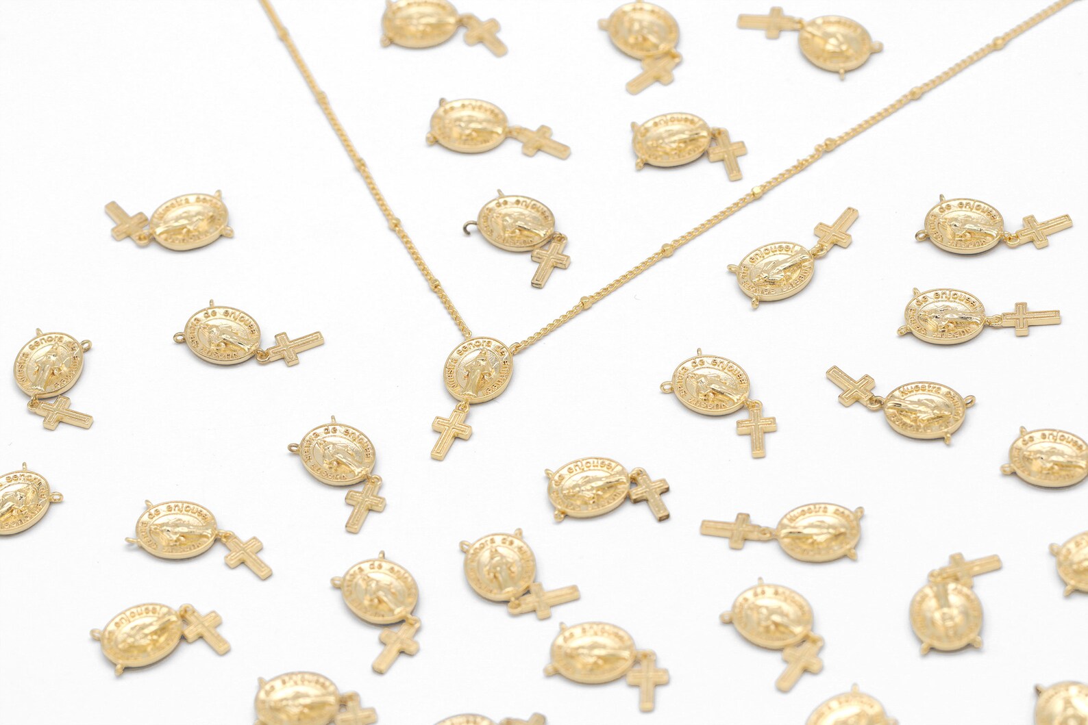 Rosary W/ Dangling Cross Pendant, Q5-G2, 2 Pcs, Nickel Free, 16K Gold ...