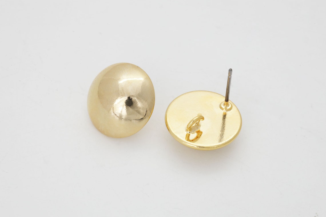 Bulging Half Ball Post W/ Link (L), Nickel Free, 16K Gold Plated Brass ...