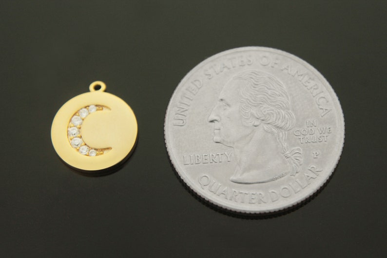2 pieces Crescent moon coin pendant w/ CZ Nickel free | Etsy