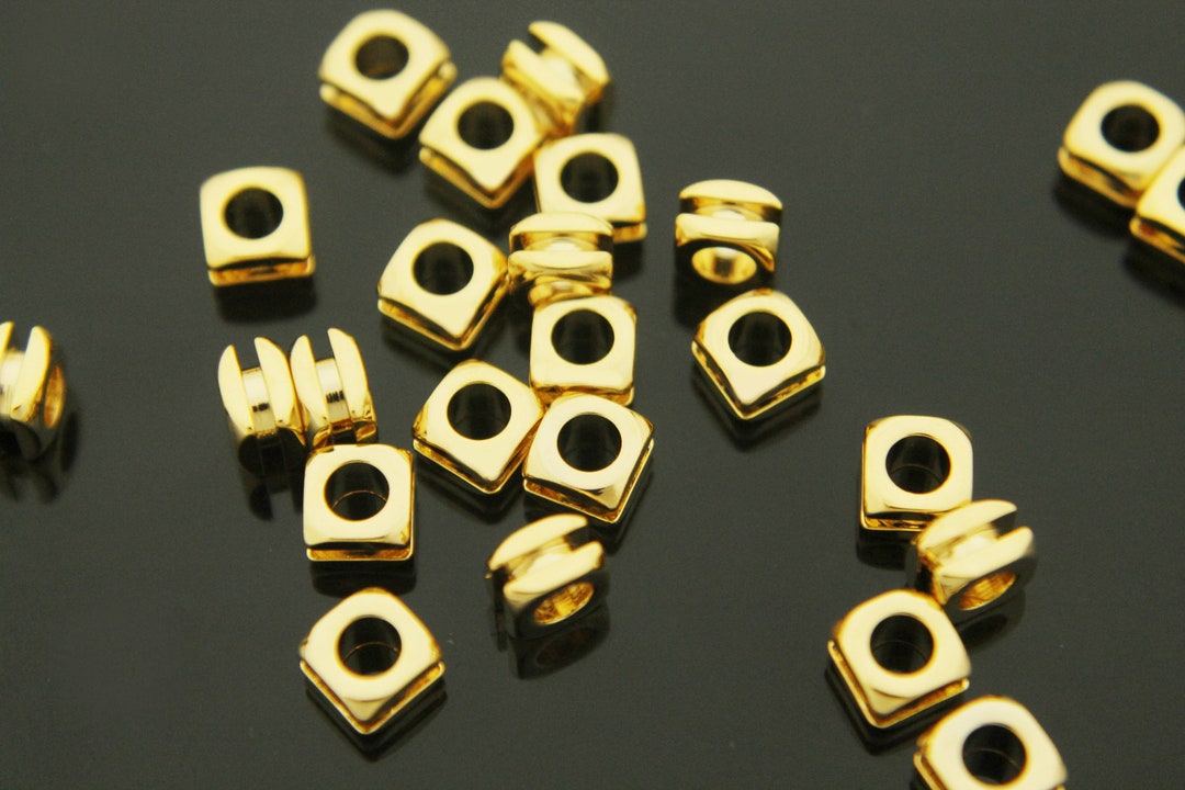 Metal Bead, 5x3.7mm, 2.9mm Hole, Cube Connector, 16K Shiny Gold Plated ...