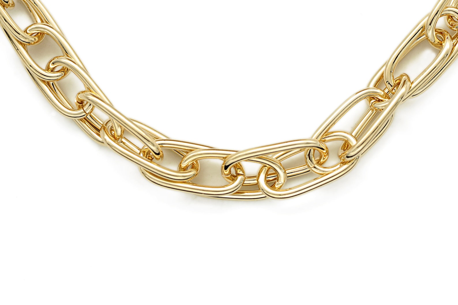 Triple link chain CJ49-10 1m 15x7mm 16K gold plated brass | Etsy