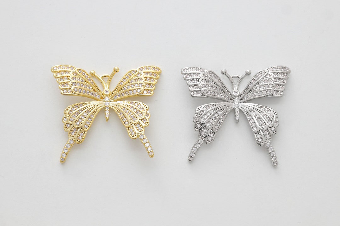 Cubic Butterfly Pendant, Brass, Cubic Zirconia, Nickel Free, Unique ...