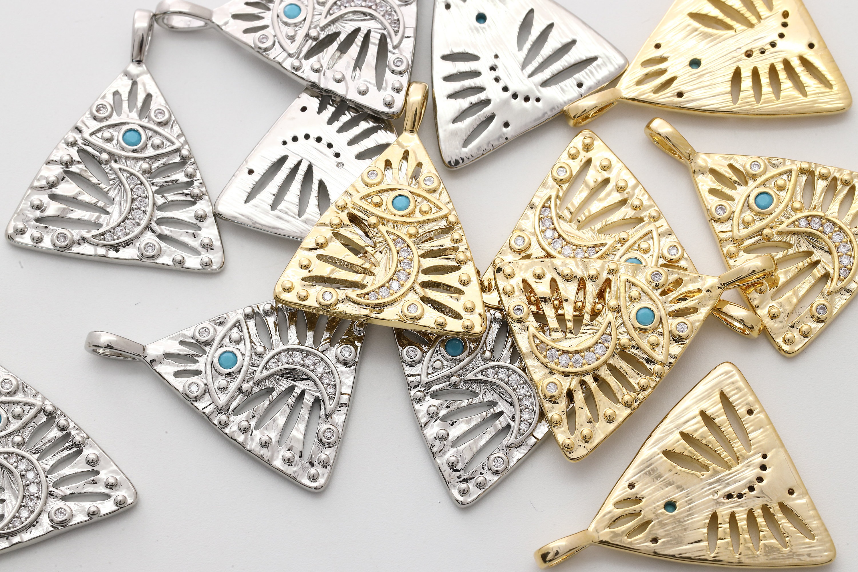 Evil Eye Triangle Pendant W/ CZ Brass CZ Glass Nickel - Etsy