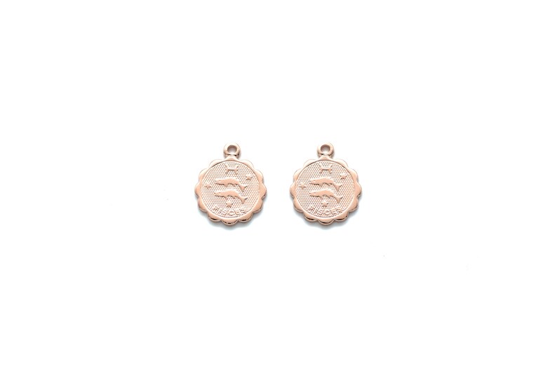 Zodiac Coin Charm, Pisces, K9-P12, 2 Pcs, 12mm, Rose Gold Plated Brass ...