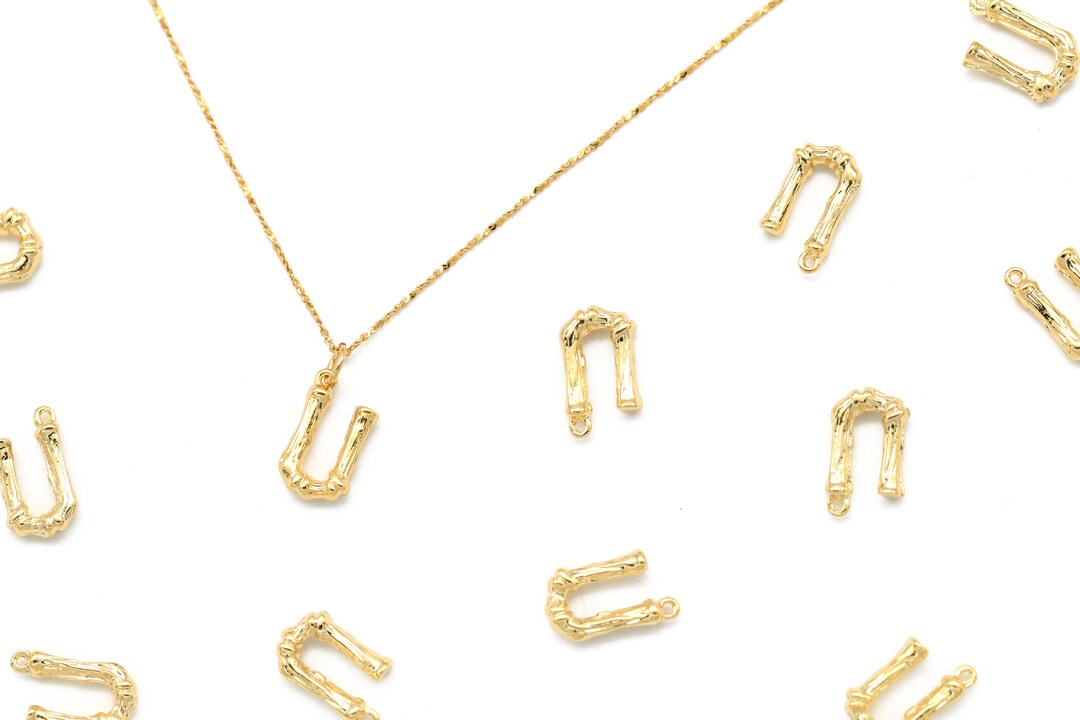 2 Pcs, Bamboo Rustic Style Letter U, Alphabet Pendant, Initial Pendant ...
