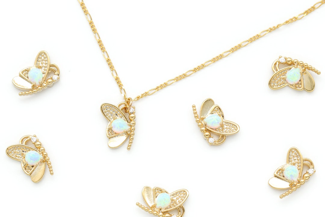 Opal & Cubic Butterfly Charm, Q13-R4, 1 Piece, 13.5x10mm W/ 1.2mm Hole ...