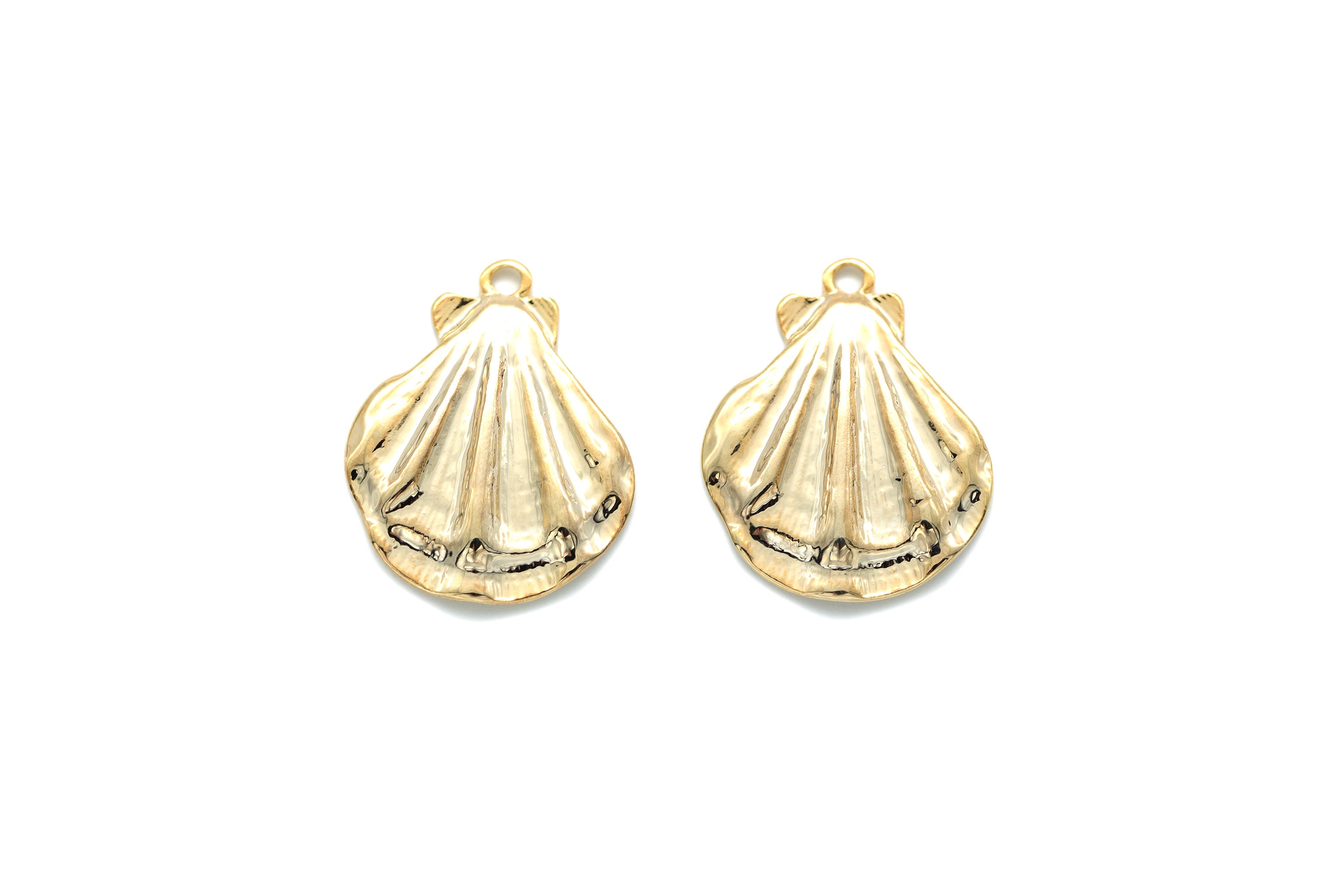 Flat Shell Pendant ONLY, O3-P13, 2 Pcs, 24x20mm, 2.8mm Thick, 16K Gold ...