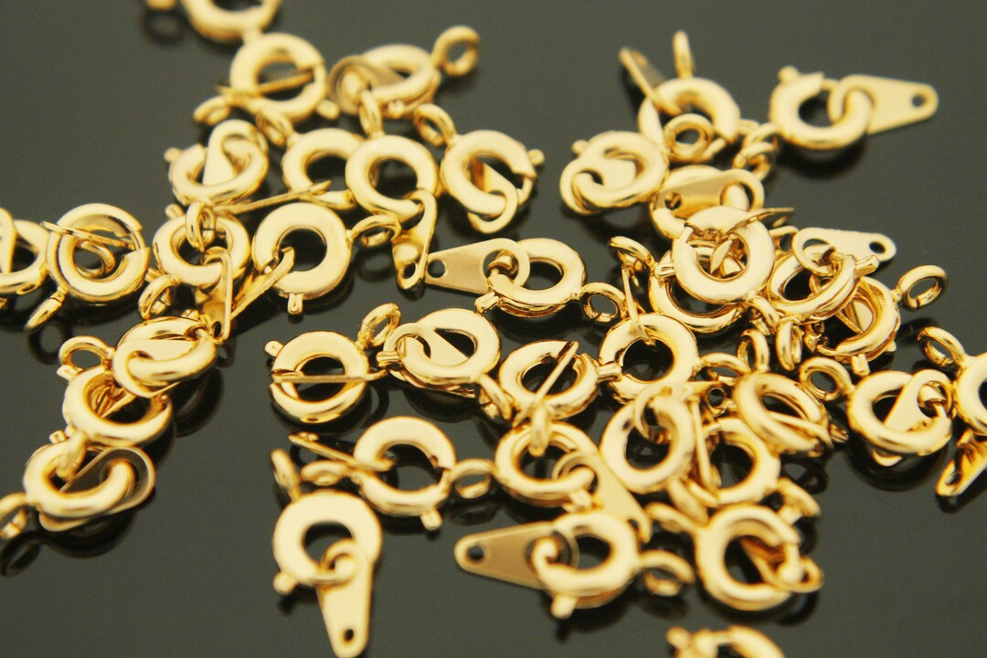 Spring Clasp, Spring Ring With Bar, 6mm, 16K Gold Plated Brass, Nickel ...