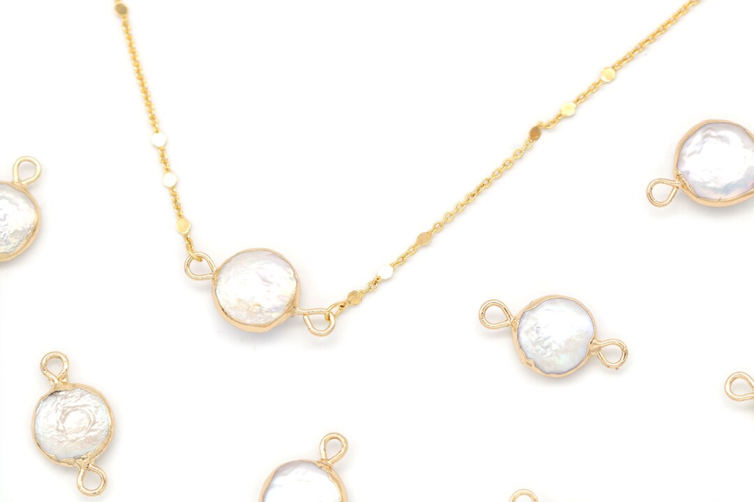 Fresh-water Pearl Round Connector, O3-G7, 1 Pcs, 10mm, 2 Links, Nickel ...