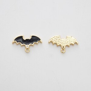 Halloween Bat Charm, 16k Gold Plated Brass, Epoxy, Cubic Zirconia ...