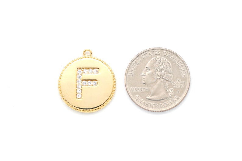 Coin Pendant Cubic Letter large Alphabet F AF-G16 1 | Etsy