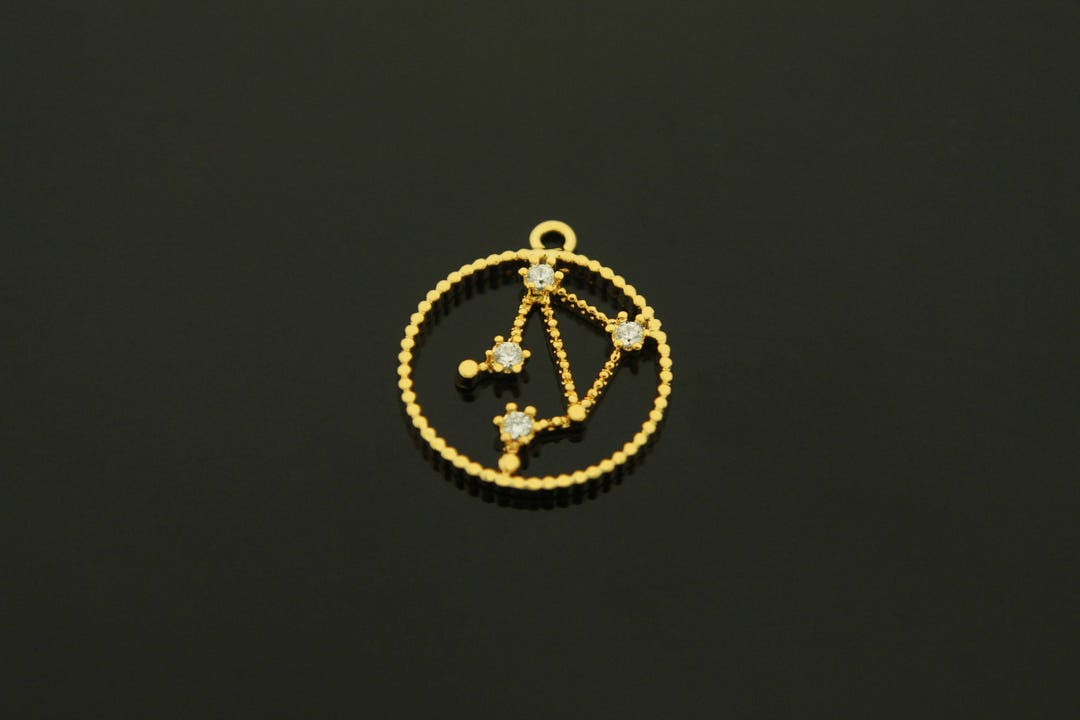 Zodiac Pendant, Libra, N25-G7, 1 Piece, Nickel Free, 16K Gold Plated Brass, CZ, Constellation ...