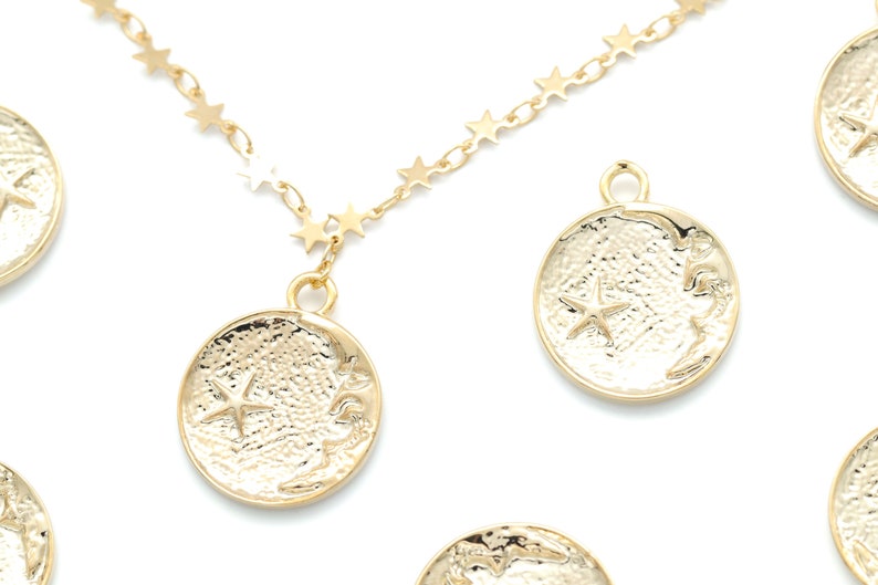Moon and Star Coin Pendant, O3-P6, 2 Pcs, 21mm, 1.8mm Thick, 2.9x3mm ...