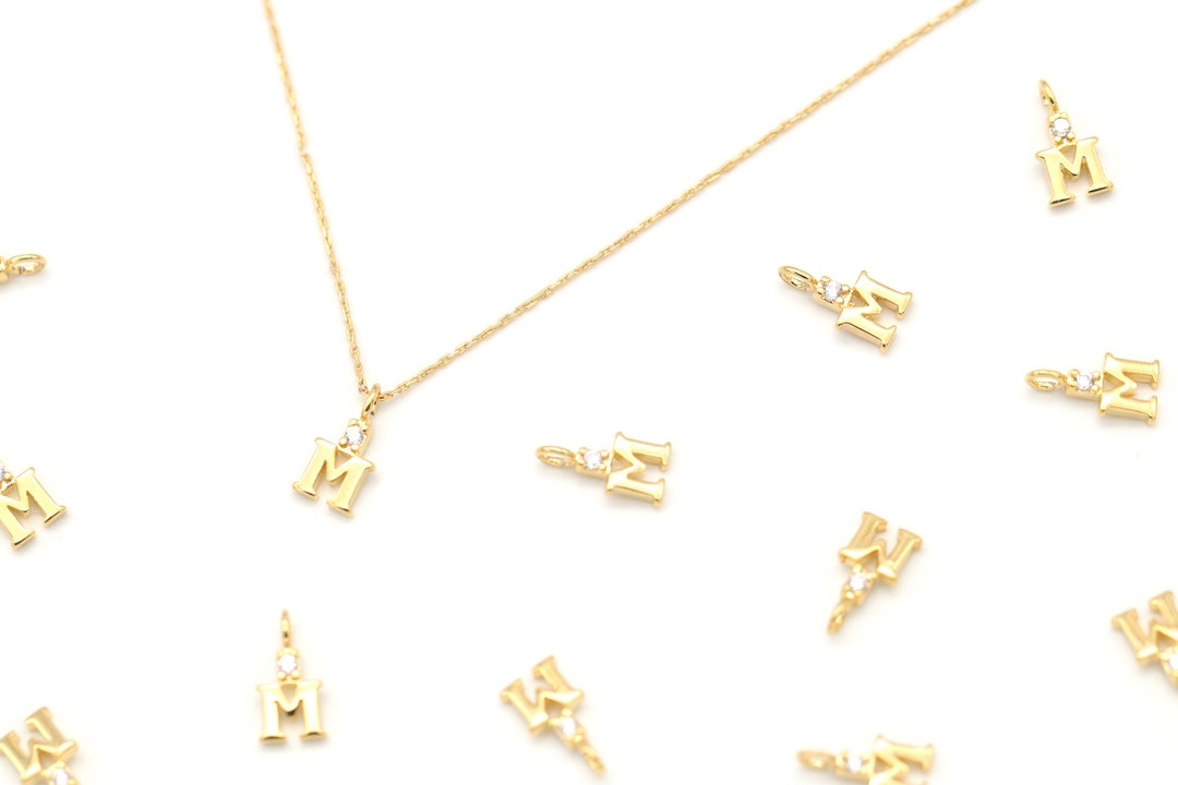 2 Pcs, AM-G14, Minimal Cubic Capital Letter M, 16K Gold Plated Brass ...