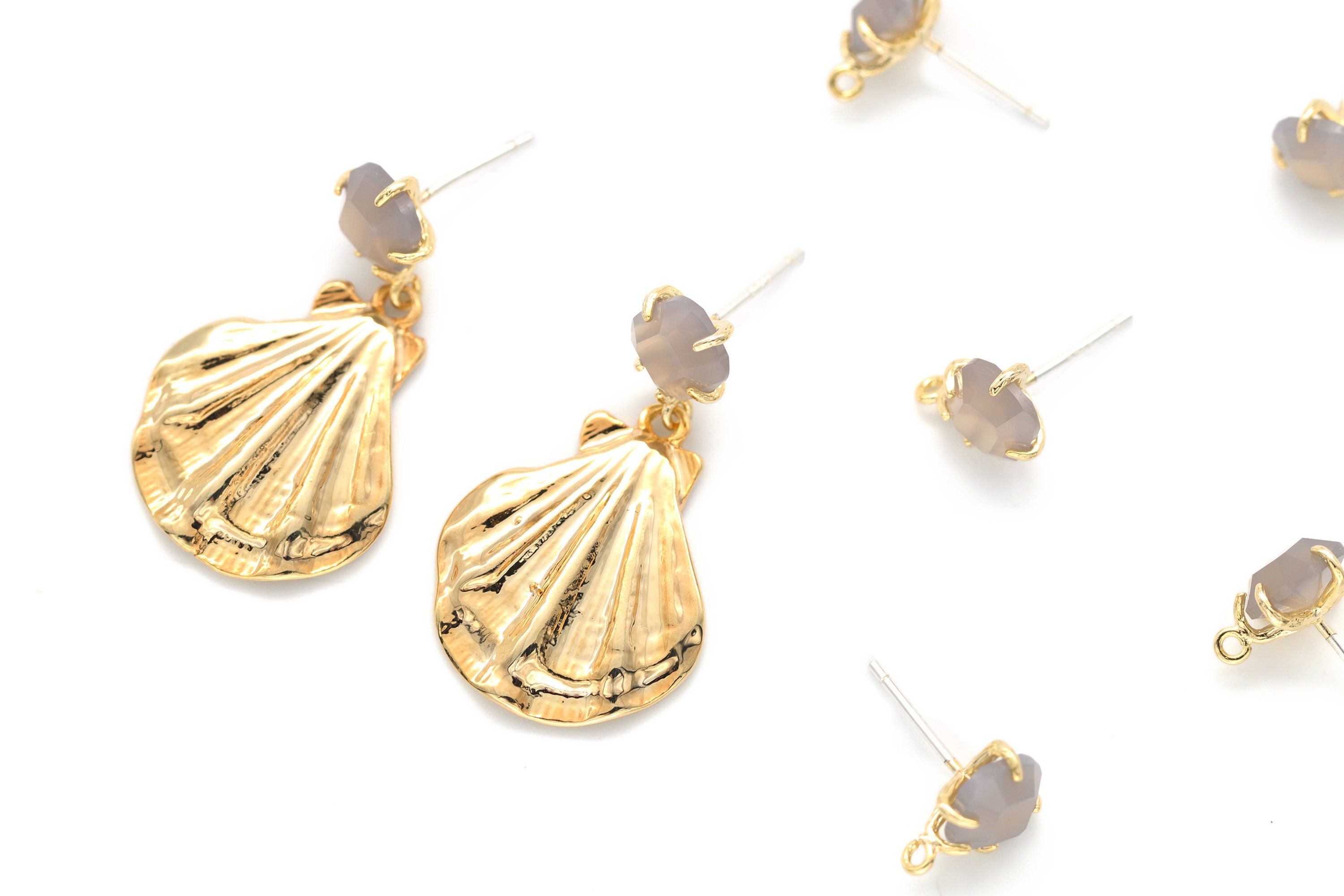 Gemstone Earring Making W/ Loop & Post Grey Agate N42-R4 2 - Etsy