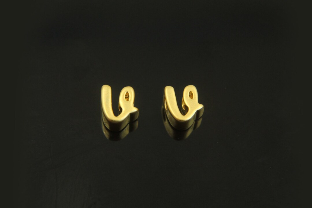 Alphabet V, AV-G10, 2 Pcs, 5x4x3mm, Hole Size 1.5x1.7mm, Cursive Letter ...