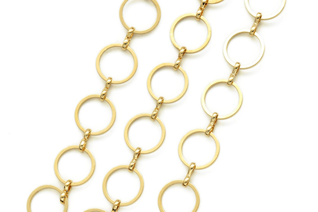 Flat Circle Ring Link Chain, CJ50-04, 1m, Ring 12x1.2mm, 16K Gold Plated Brass, Nickel Free ...