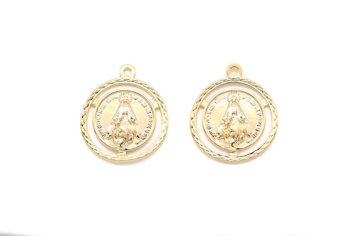 Big Rosary Coin Pendant Q5-R6 2pcs Nickel Free 22mm 16K | Etsy