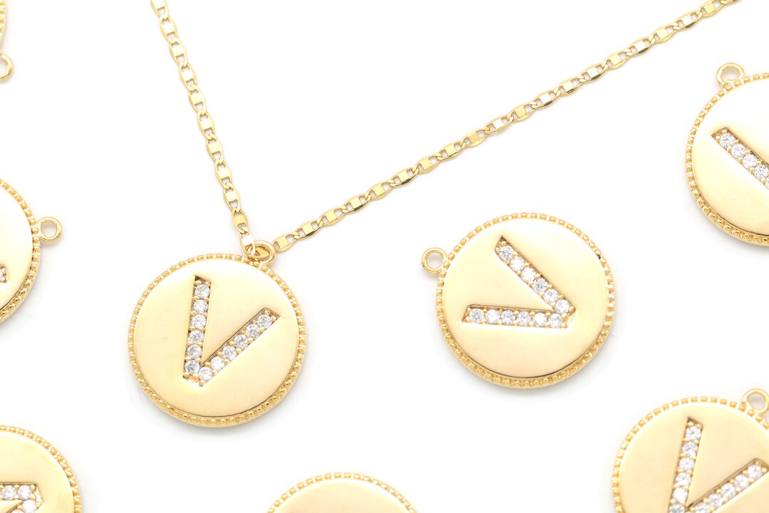Coin Pendant Cubic Letter (large), Alphabet V, AV-G16, 1 Piece, 21x2mm ...