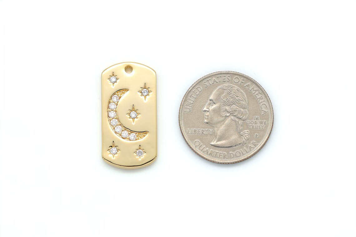 Moon & Star Dog Tag w/ cubic Q6-R13 1 piece 28x19mm 16K | Etsy