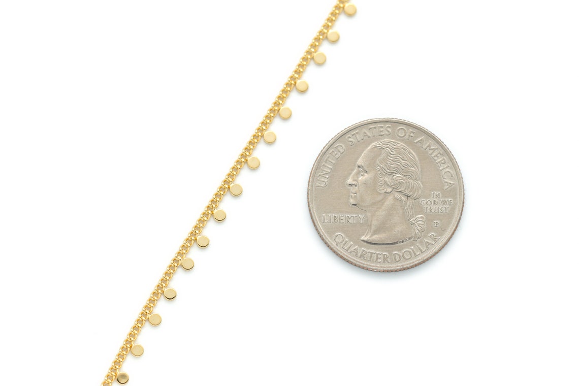 Dainty Chain W/ Dot Charms, CJ44-07, 1M, 2mm & 1mm Thick Dot, 16K Gold ...