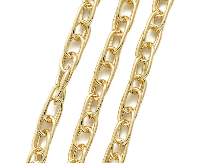 Triple Link Chain, CJ49-10, 1m, 15x7mm, 16K Gold Plated Brass, Nickel ...
