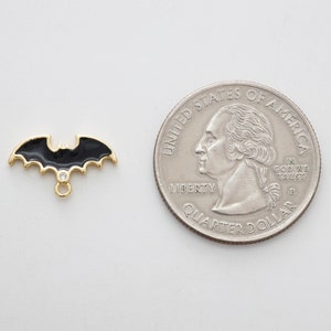 Halloween Bat Charm, 16k Gold Plated Brass, Epoxy, Cubic Zirconia ...