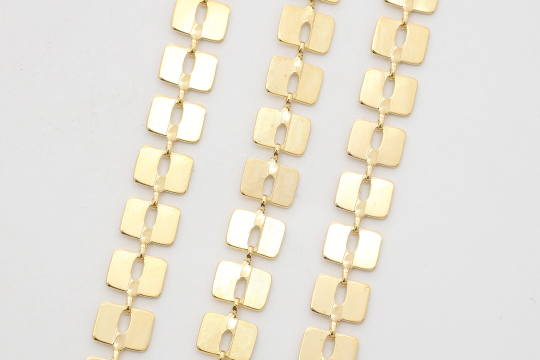 Rectangle Link Chain, Nickel Free, CJ20-10, 1m, 6.4x4.6mm, 16K Gold ...