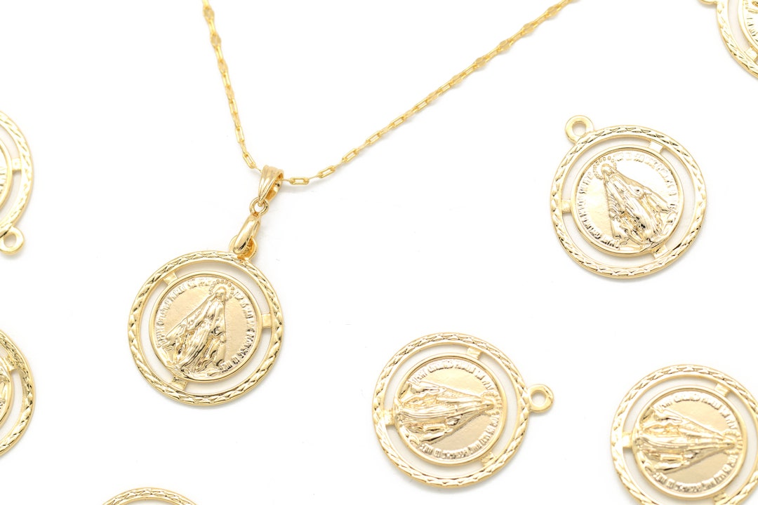 Big Rosary Coin Pendant, Q5-R6, 2pcs, Nickel Free, 22mm, 16K Gold ...