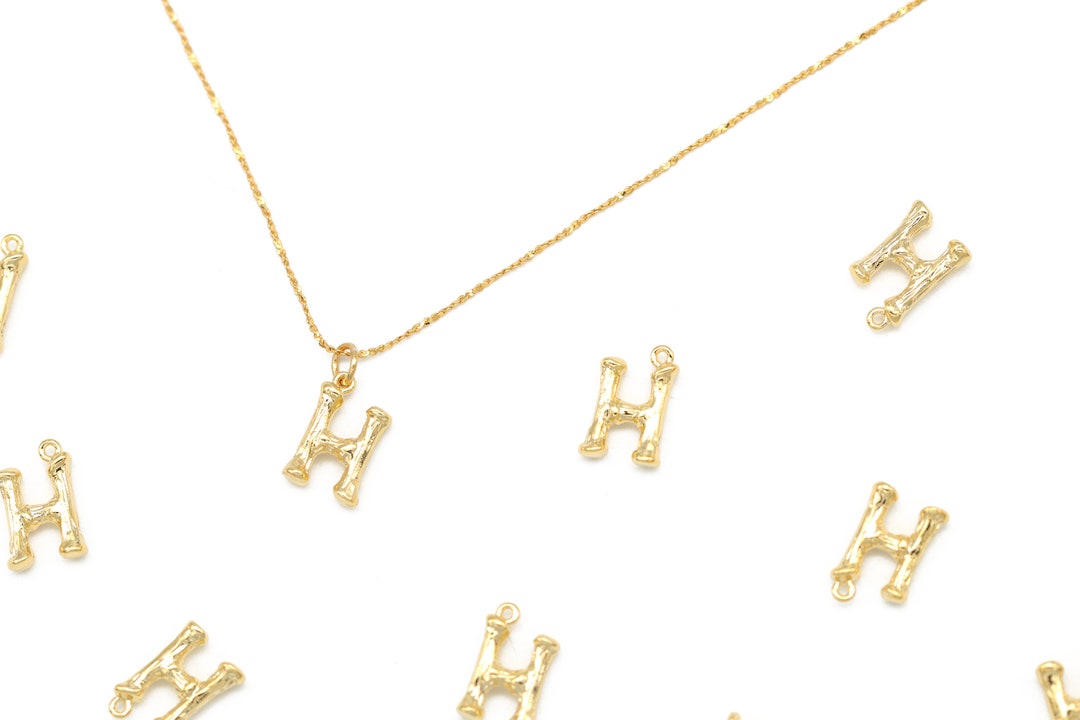 2 Pcs, Bamboo Rustic Style Letter H, Alphabet Pendant, Initial Pendant ...
