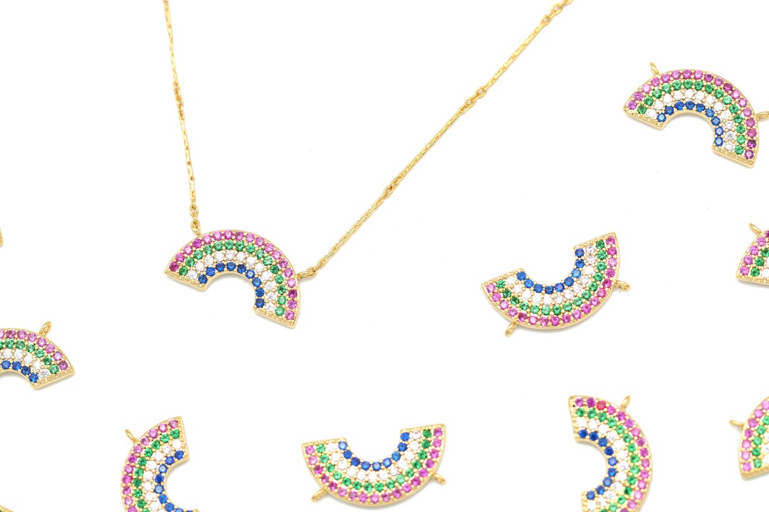 Multi Color CZ Rainbow Charm, Q4-R6, 1 Piece, 17x9mm, 16K Gold Plated ...