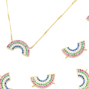 Multi Color CZ Rainbow Charm, Q4-R6, 1 Piece, 17x9mm, 16K Gold Plated ...